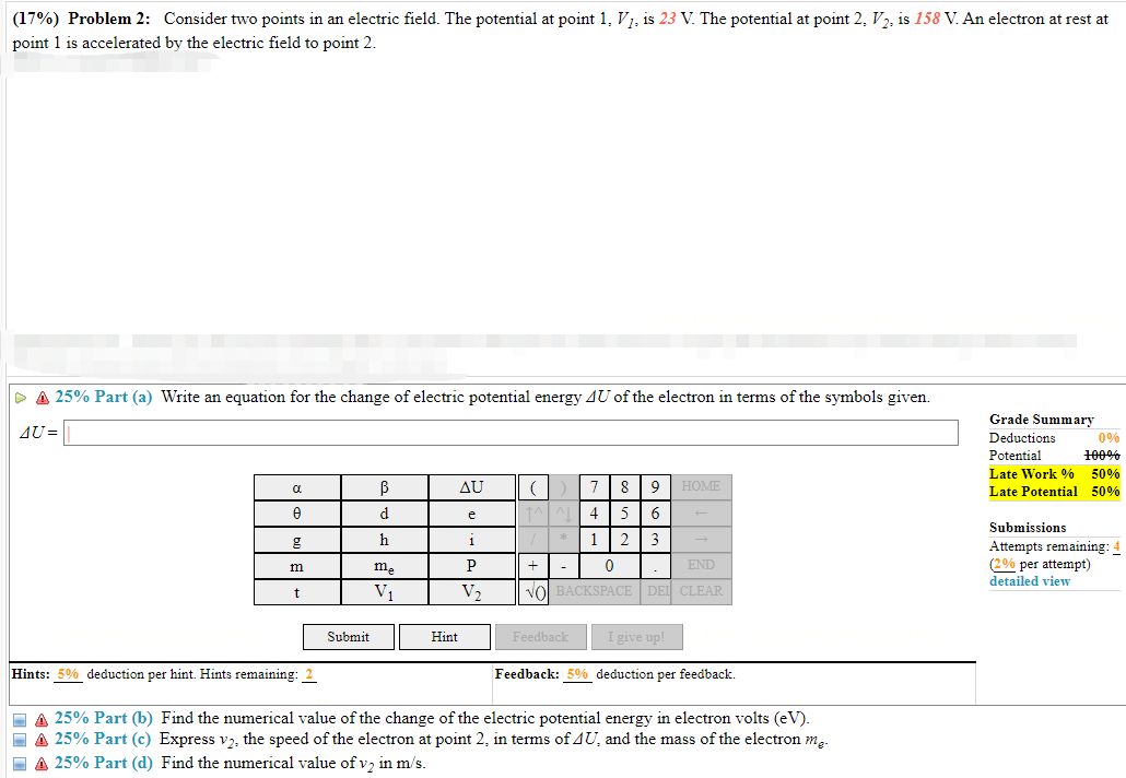 Solved (17\%) Problem 2: Consider two points in an electric | Chegg.com