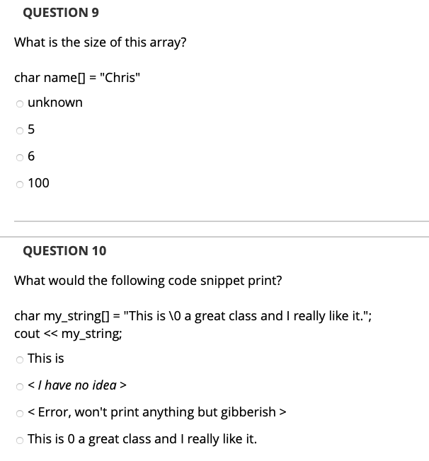 Solved Question 9 What Is The Size Of This Array Char