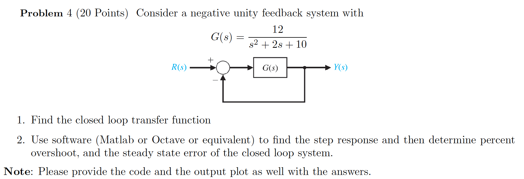 Solved Problem 4 (20 Points) Consider a negative unity | Chegg.com