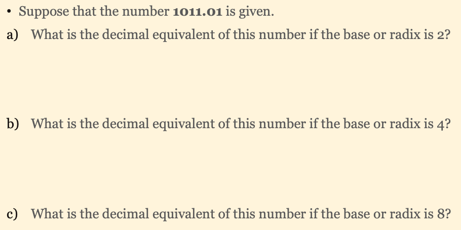 Solved . Suppose that the number 1011.01 is given. a) What | Chegg.com