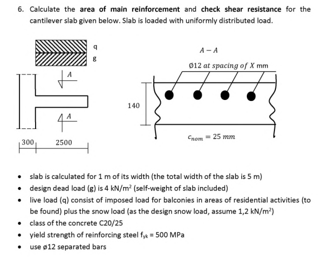 Solved 6. Calculate the area of main reinforcement and check | Chegg.com