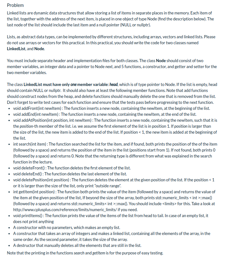 Problem Linked lists are dynamic data structures that | Chegg.com