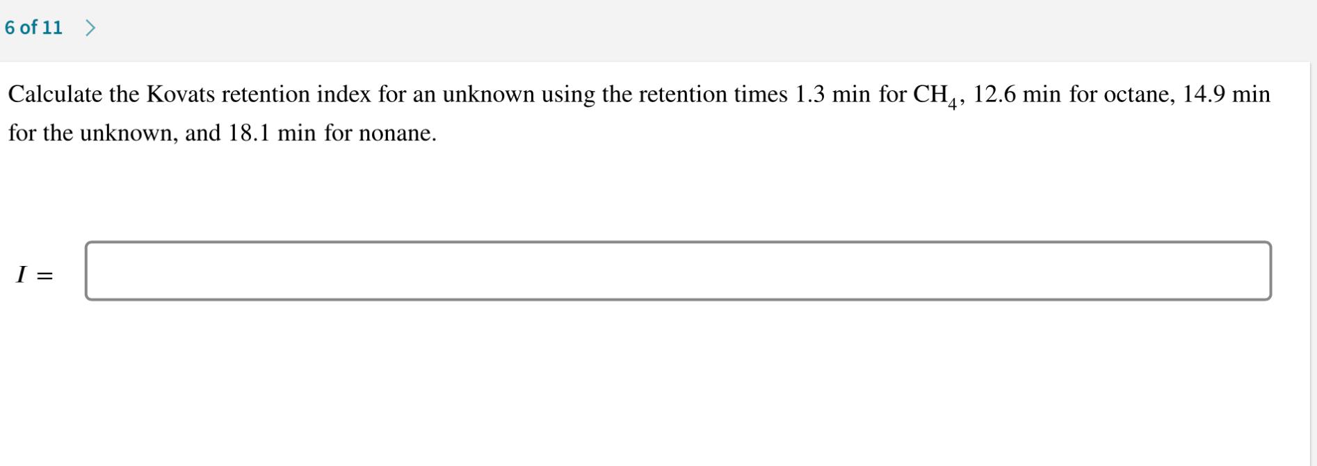 Solved Calculate the Kovats retention index for an unknown | Chegg.com