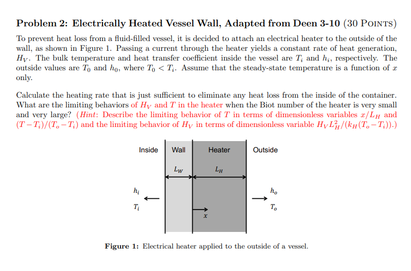 Solved Problem 2: Electrically Heated Vessel Wall, Adapted | Chegg.com