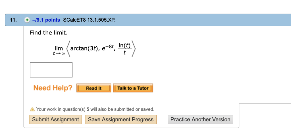 Solved 11. +-/9.1 points SCalcET8 13.1.505.XP Find the | Chegg.com