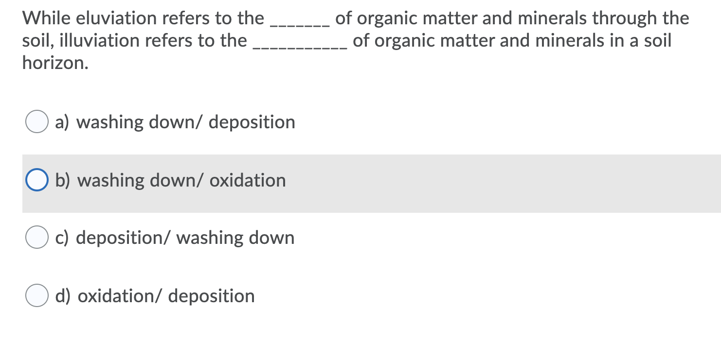 Solved While eluviation refers to the soil, illuviation | Chegg.com