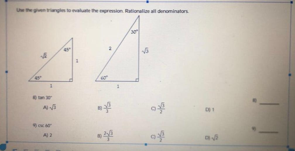 Solved Use the given triangles to evaluate the expression. | Chegg.com