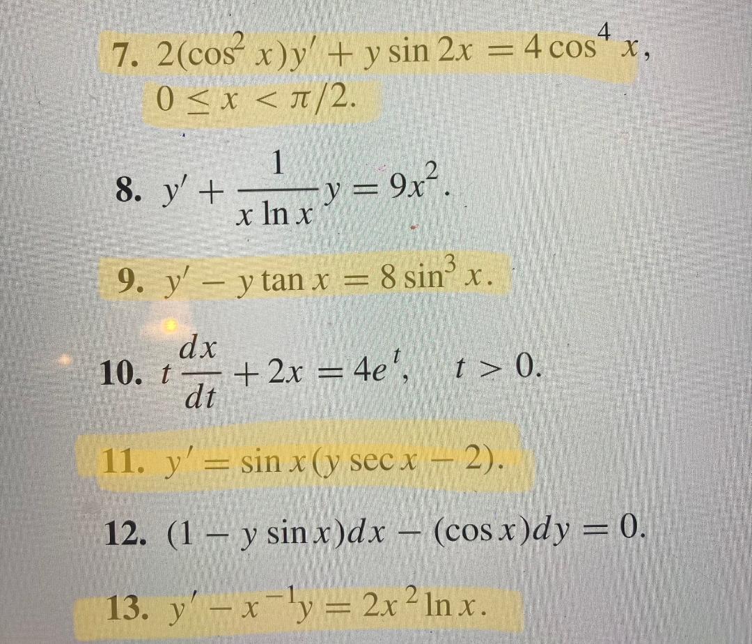 Solved 7. \\( 2\\left(\\cos ^{2} x\\right) y^{\\prime}+y | Chegg.com