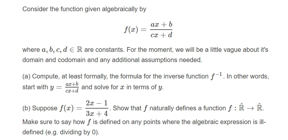 Solved Consider the function given algebraically by ax + 6 | Chegg.com