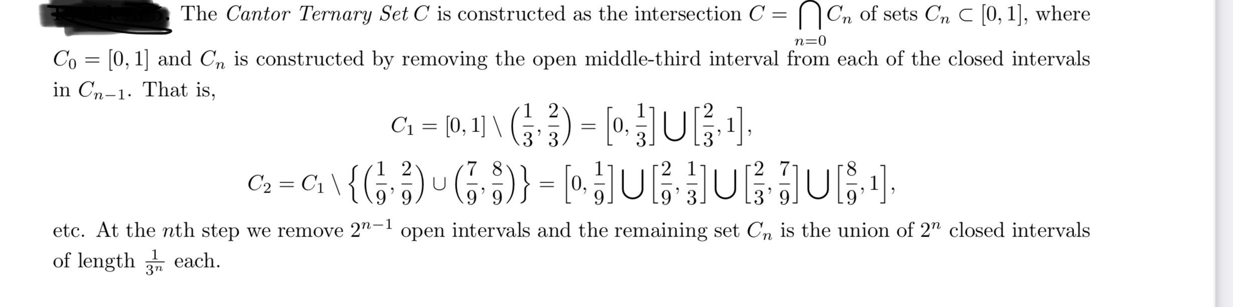 Solved n=0 The Cantor Ternary Set C is constructed as the | Chegg.com