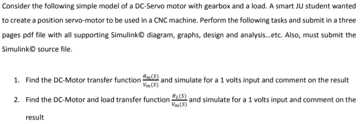 Consider the following simple model of a DC-Servo | Chegg.com