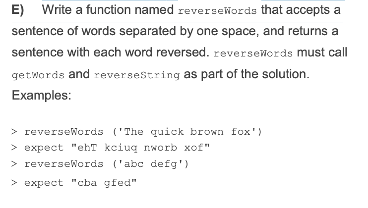 Solved Write a function named reverseWords that accepts a | Chegg.com