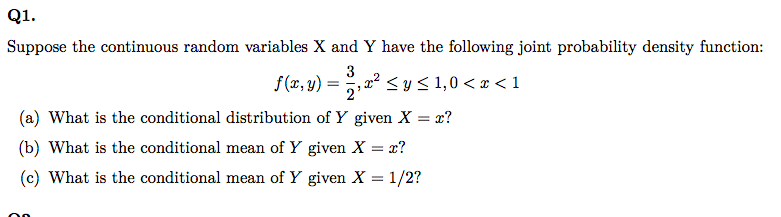 Solved Q1. Suppose the continuous random variables X and Y | Chegg.com