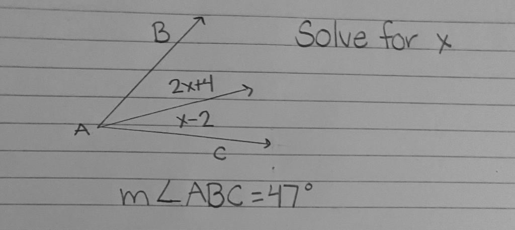 Solved B B В Solve for y 2x+ X-2 с C mz ABC = 47° | Chegg.com