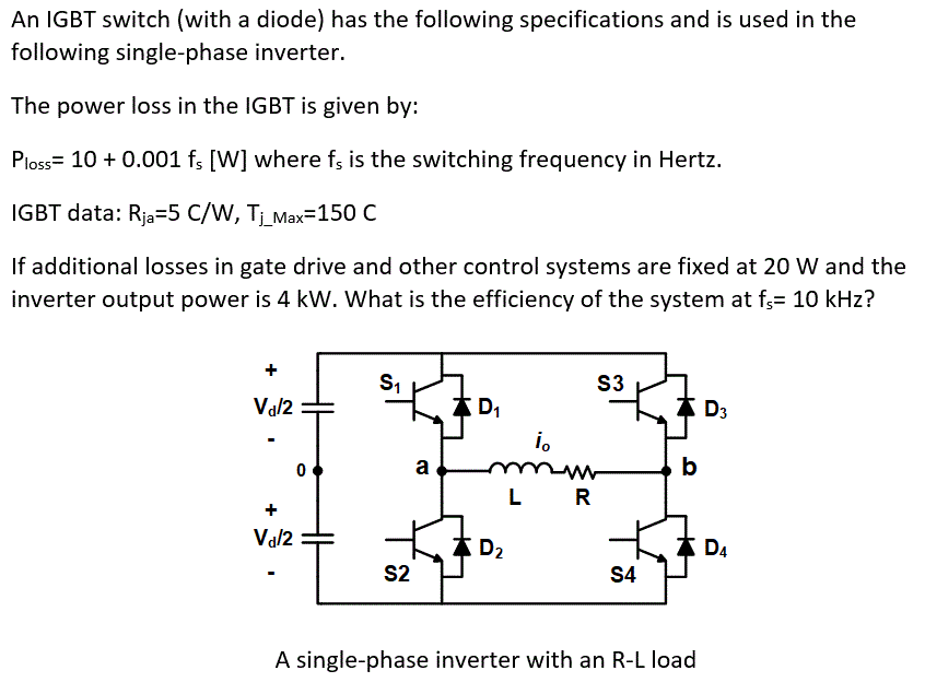 Solved An IGBT switch (with a diode) has the following | Chegg.com