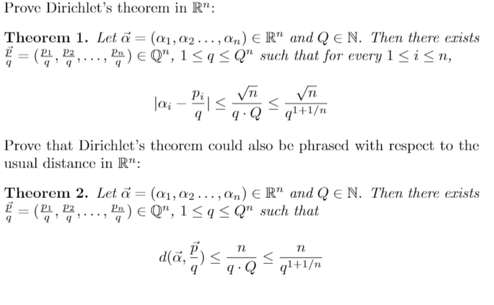 Prove Dirichlet's theorem in R": Theorem 1. Let | Chegg.com