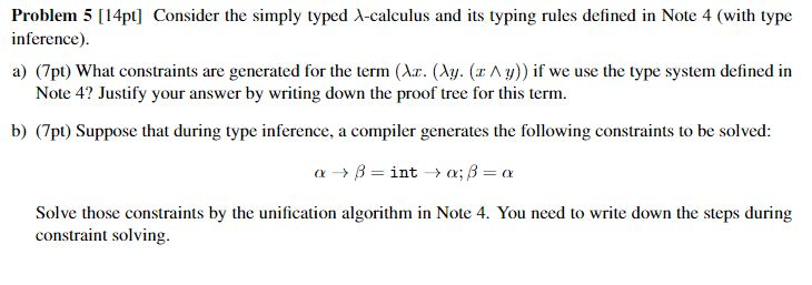 Problem 5 [14pt] Consider the simply typed A-calculus | Chegg.com