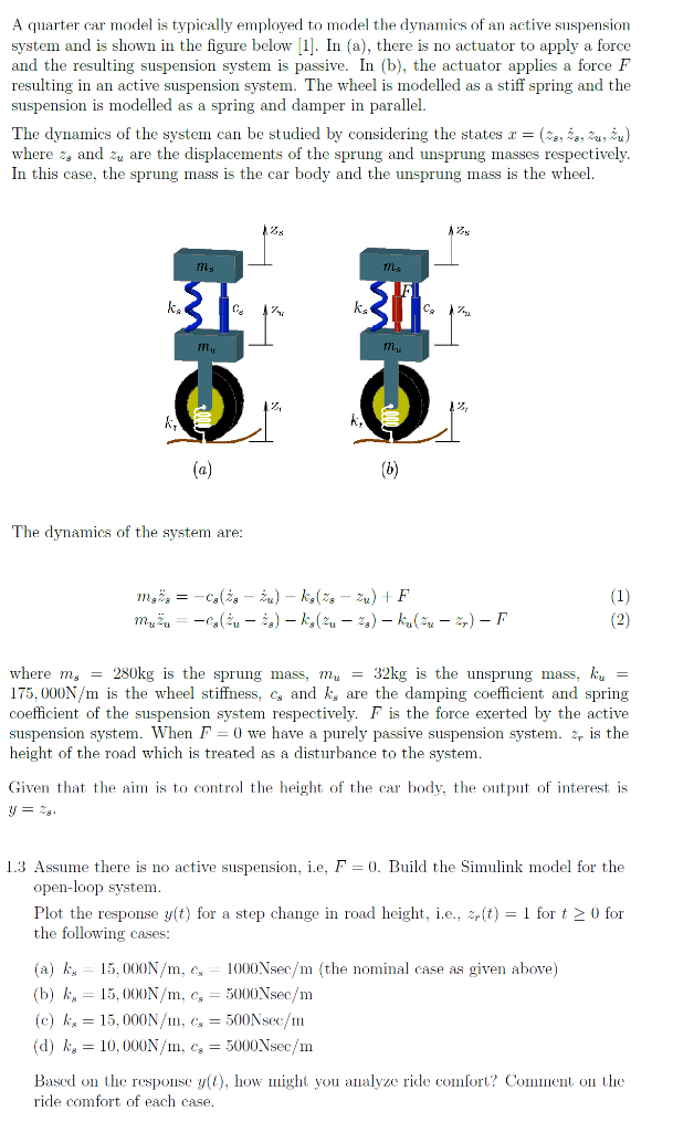 A quarter car model is typically employed to model | Chegg.com