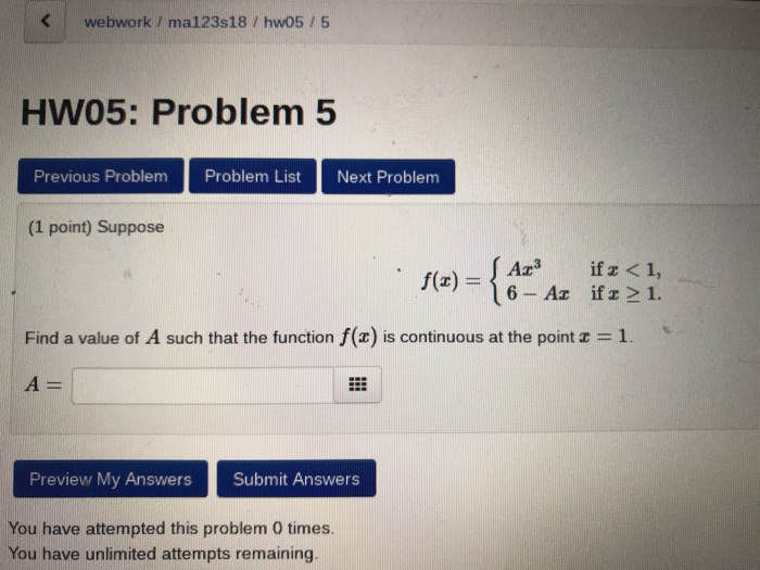 Solved webwork / ma123s18 / hwo5/ 5 HW05: Problem 5 Previous | Chegg.com