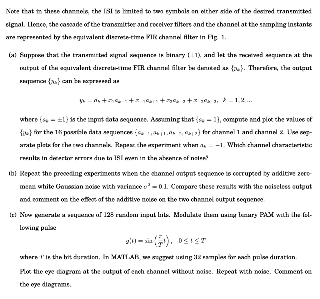 4. MATLAB Problem: Effect of Intersymbol Interference | Chegg.com
