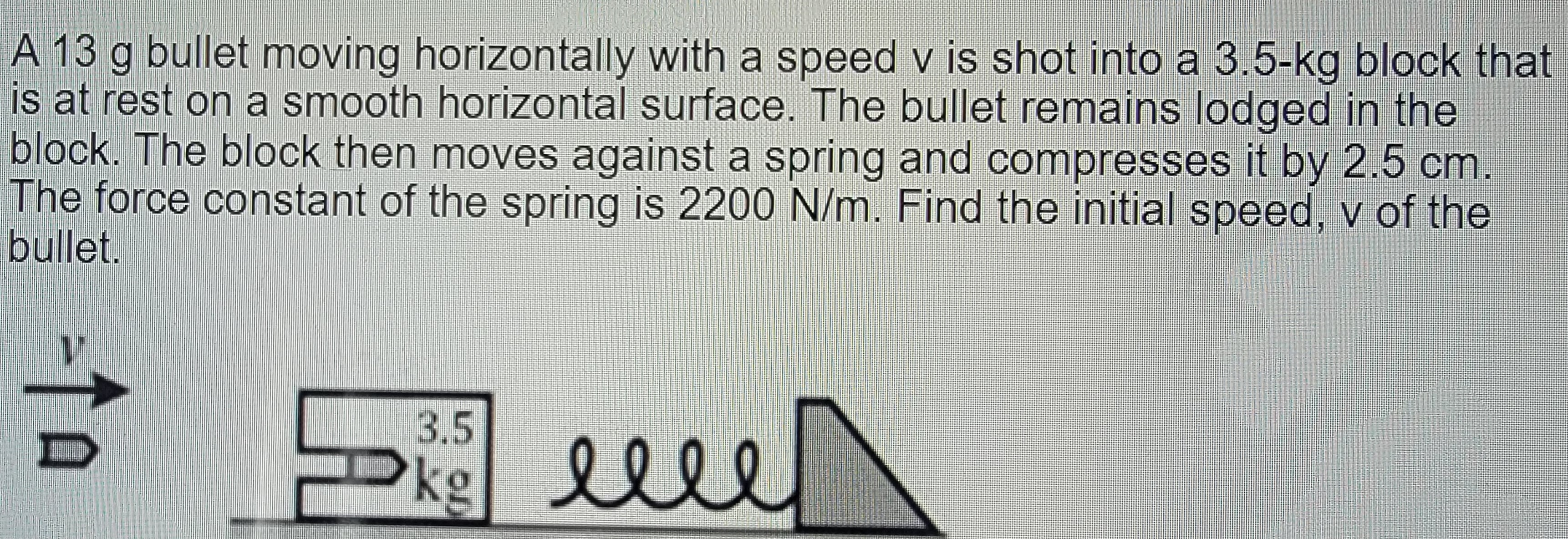 Solved A 13 g bullet moving horizontally with a speed v is | Chegg.com