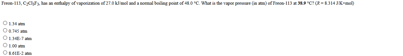 Solved Freon-113, C2C13F3, has an enthalpy of vaporization | Chegg.com