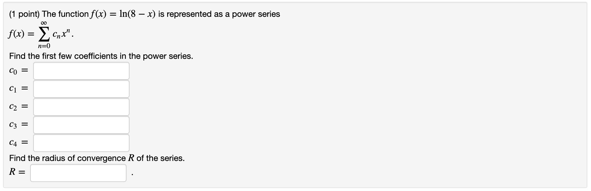 Solved (1 point) The function f(x) = ln(8 - x) is | Chegg.com