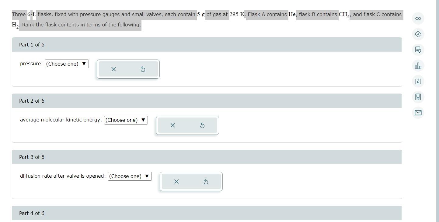 Solved Three 6-L flasks, fixed with pressure gauges and smal | Chegg.com