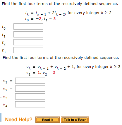 Solved Find the first four terms of the recursively defined | Chegg.com
