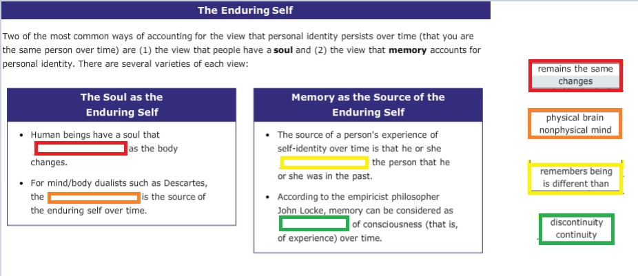 Solved The Enduring Self Two of the most common ways of | Chegg.com