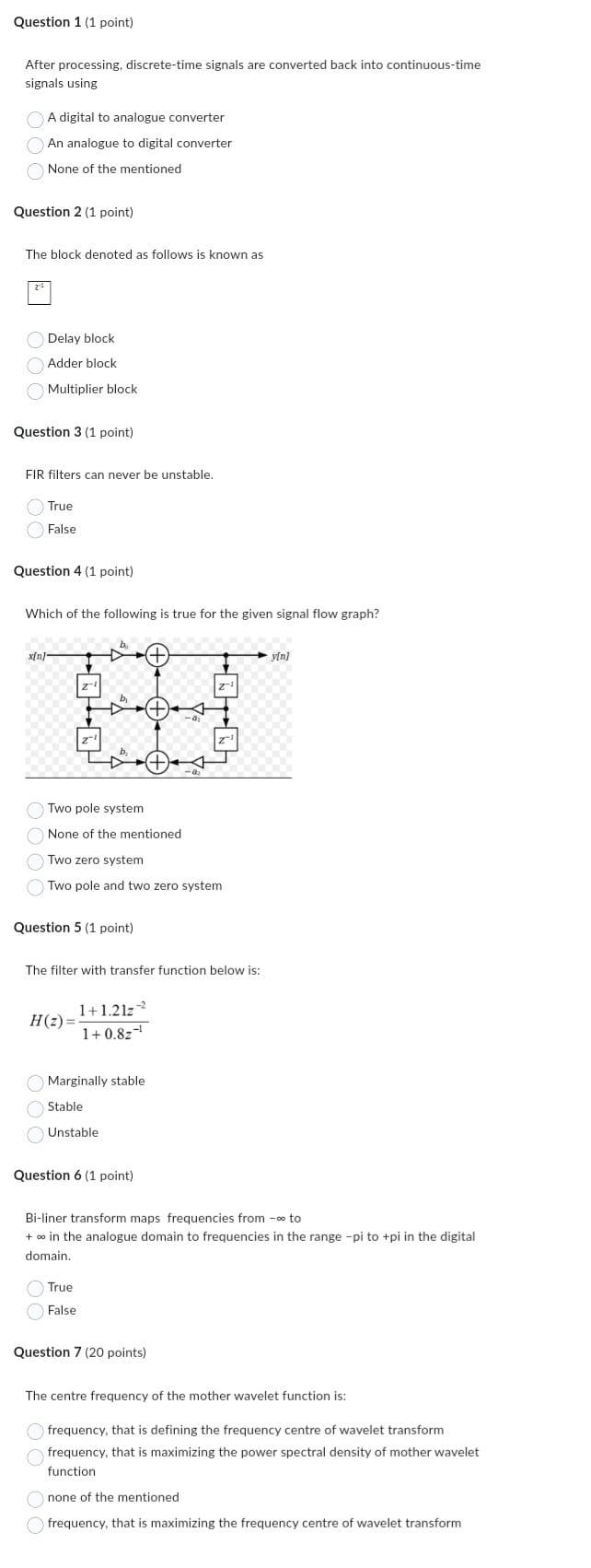 Solved Question 1 (1 point) After processing, discrete-time | Chegg.com