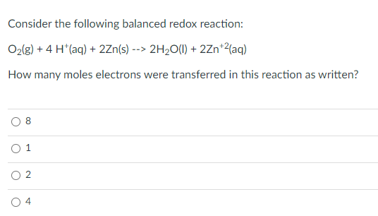 Solved Consider the following balanced redox reaction: O2( | Chegg.com