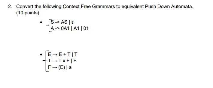 Solved Convert the following Context Free Grammars to | Chegg.com