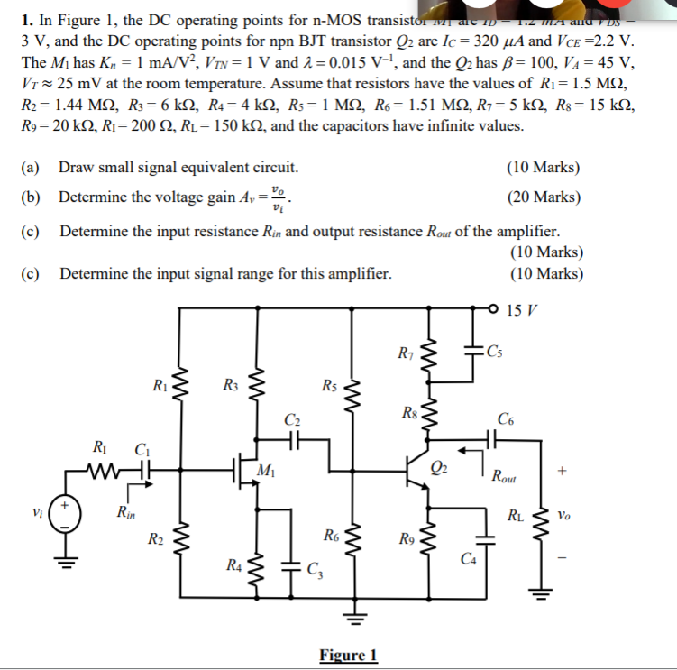 Solved 1. In Figure 1, the DC operating points for n-MOS | Chegg.com