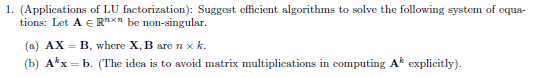 Solved 1 Applications Of Lu Factorization Suggest