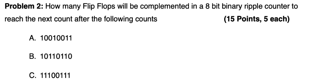 Solved Problem 2: How many Flip Flops will be complemented | Chegg.com