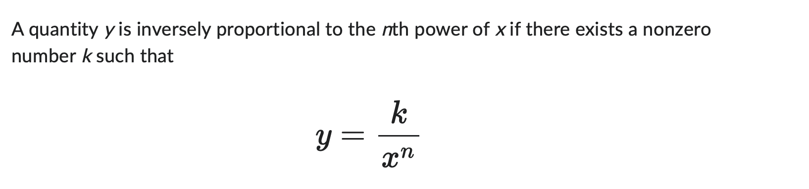 Solved A quantity y ﻿is inversely proportional to the nth | Chegg.com