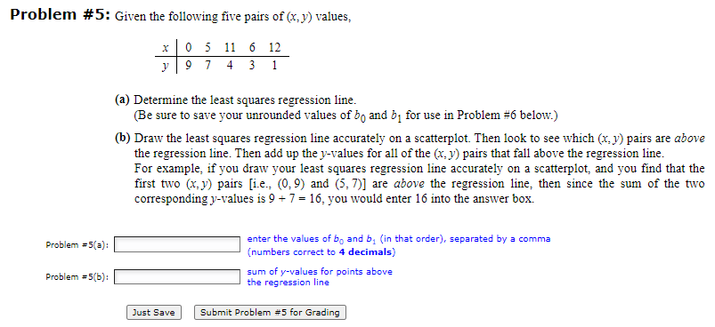 Solved Problem #5: Given the following five pairs of (x, y) | Chegg.com