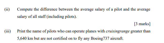 Solved (d) The following relations keep track of airline | Chegg.com