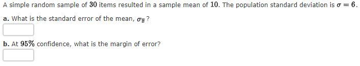 Solved A simple random sample of 30 items resulted in a | Chegg.com