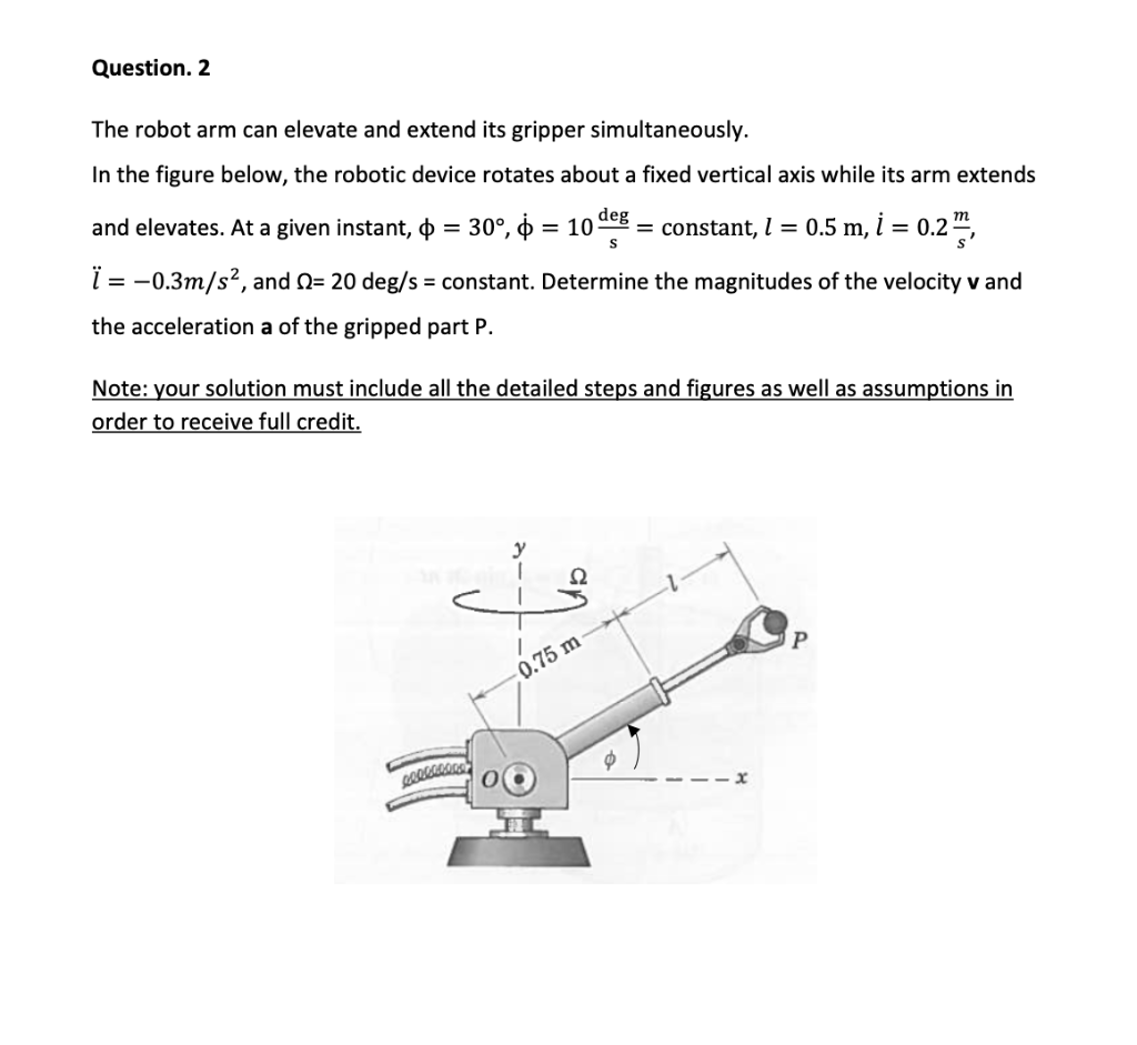Solved The robot arm can elevate and extend its gripper | Chegg.com