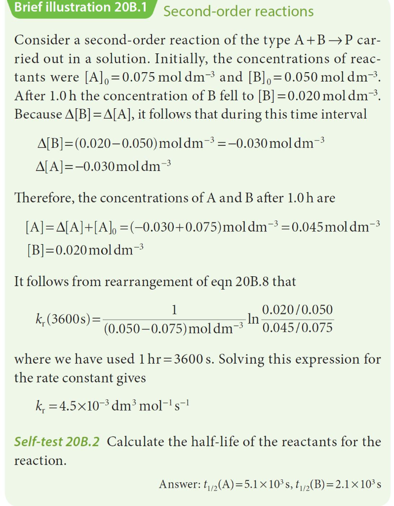 Brief illustration 20B.1 Second-order reactions | Chegg.com