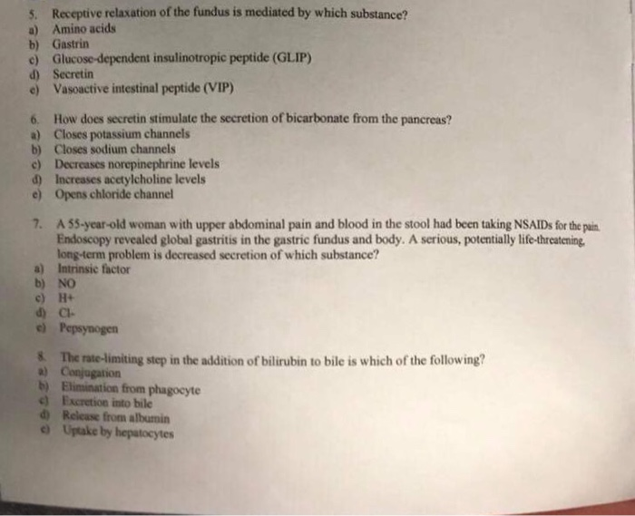 Solved 5. Receptive relaxation of the fundus is mediated by | Chegg.com