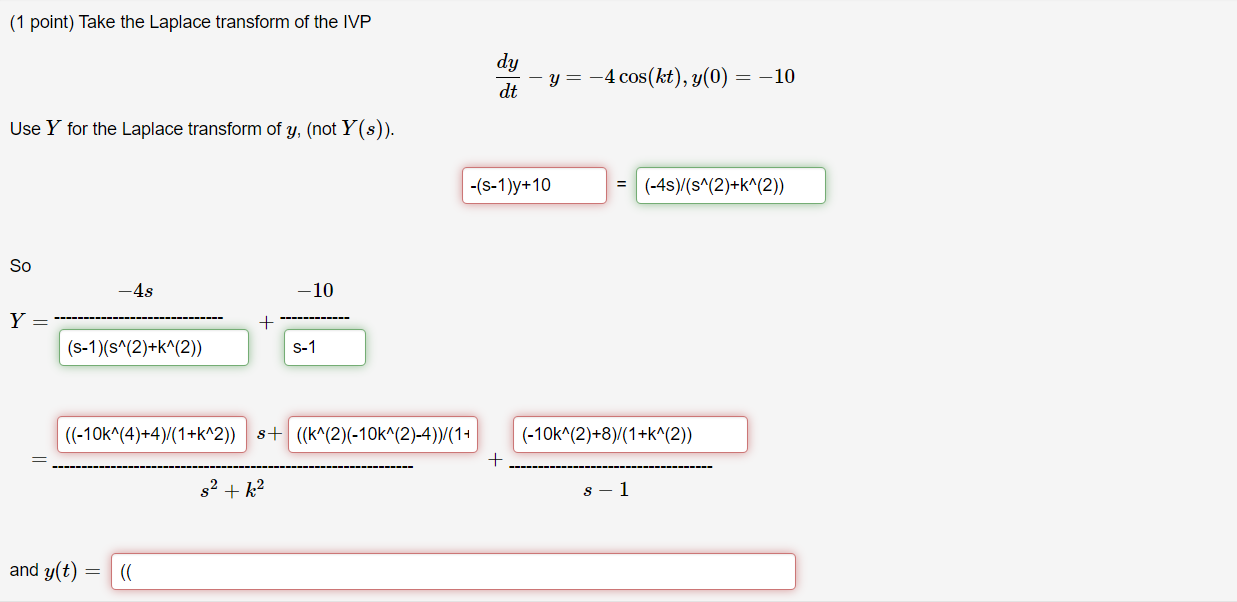 Solved (1 point) Take the Laplace transform of the IVP | Chegg.com