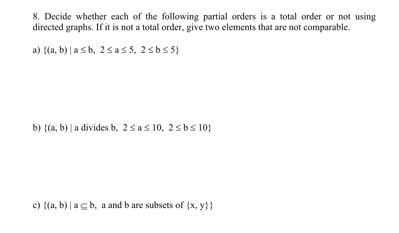 Solved Decide whether each of the following partial orders | Chegg.com