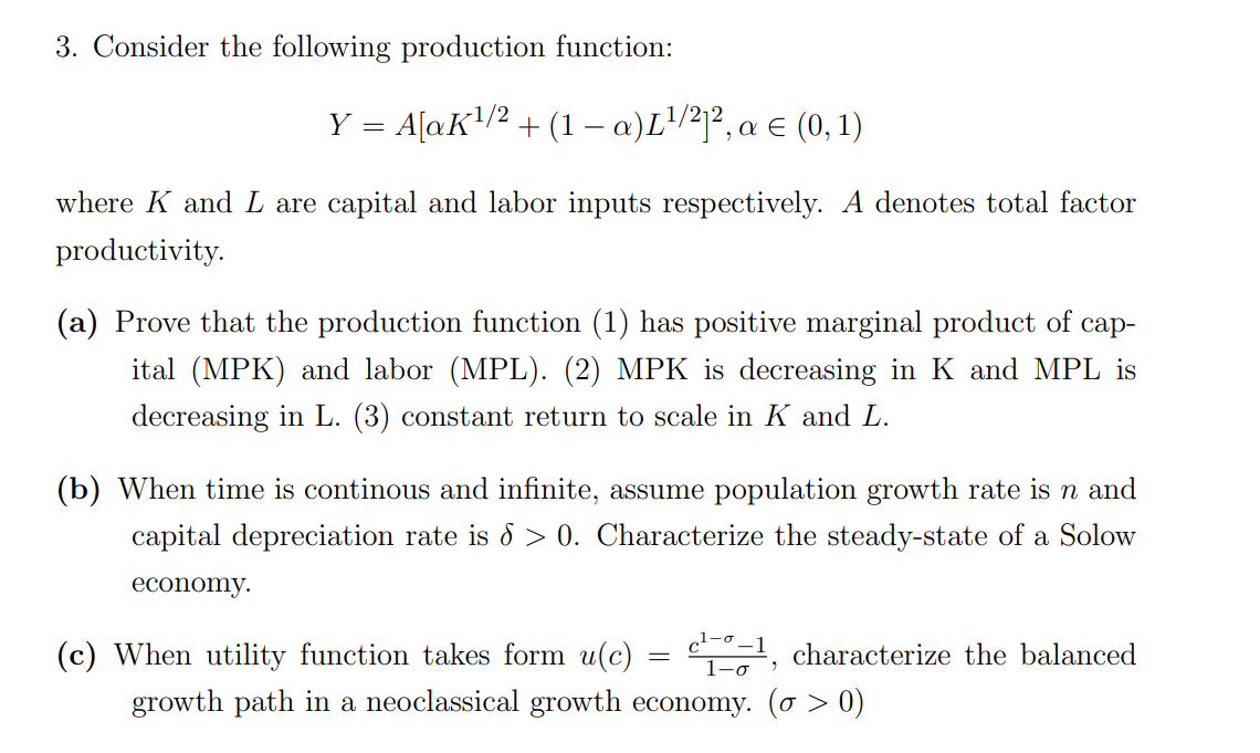 3. Consider the following production function: | Chegg.com