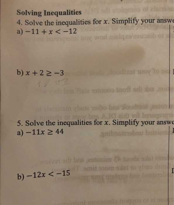 Solved Solving Inequalities 4. Solve the inequalities for x. | Chegg.com