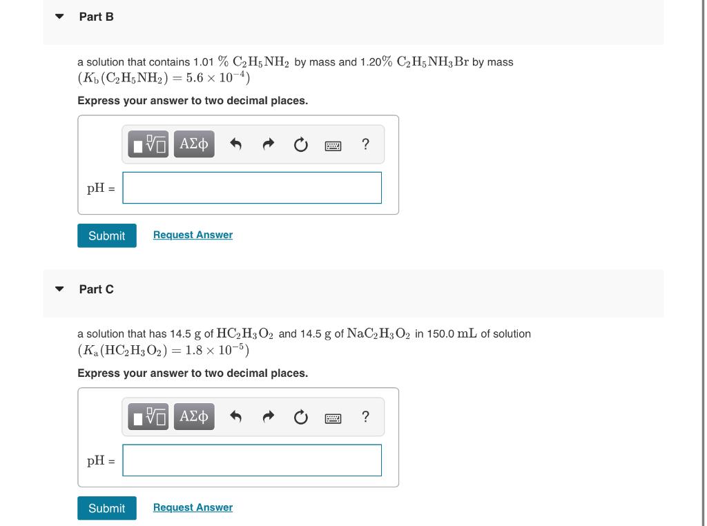 Solved a solution that contains 1.01%C2H5NH2 by mass and | Chegg.com