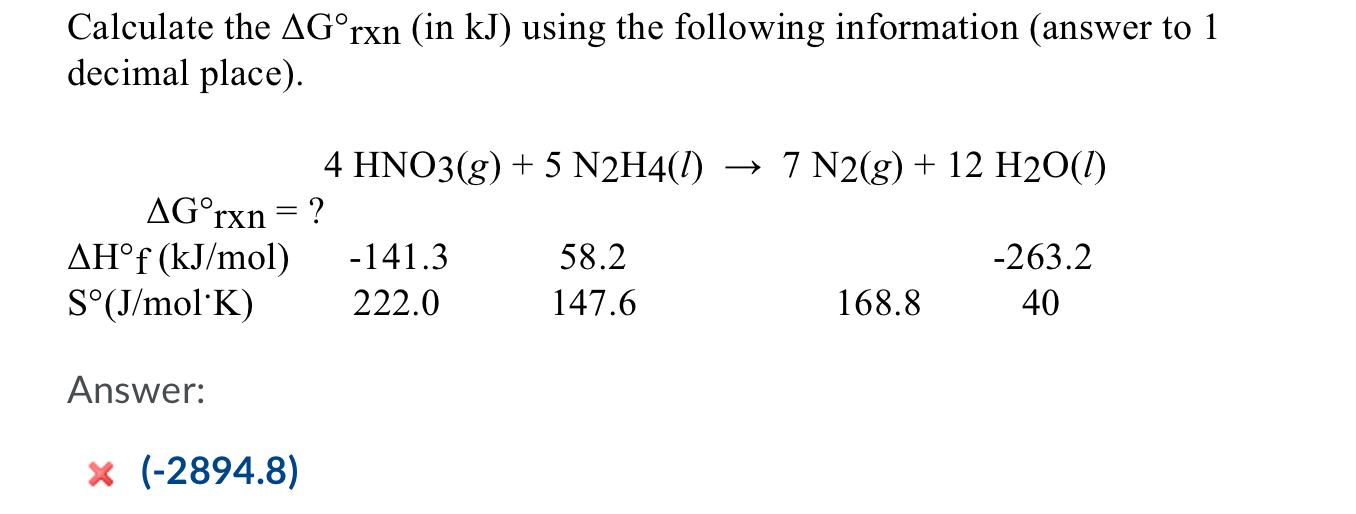 Solved Calculate the AG°rxn (in kJ) using the following | Chegg.com