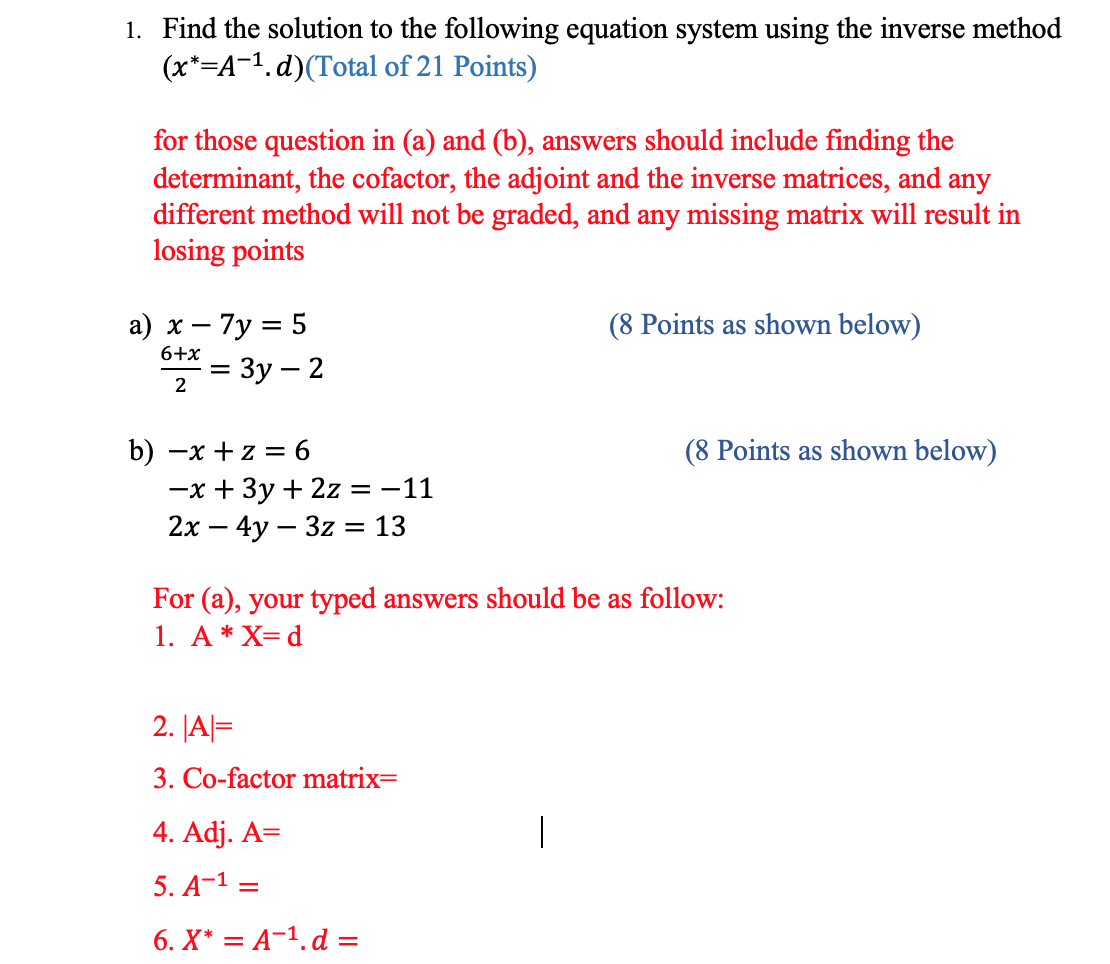 Solved 1. Find the solution to the following equation system | Chegg.com